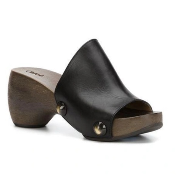 Chloe | Shoes | Chloe Black Leather Peep Toe Clogs Slides Izzi ...